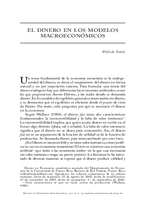 (PDF) El dinero en los modelos macroeconómicos
