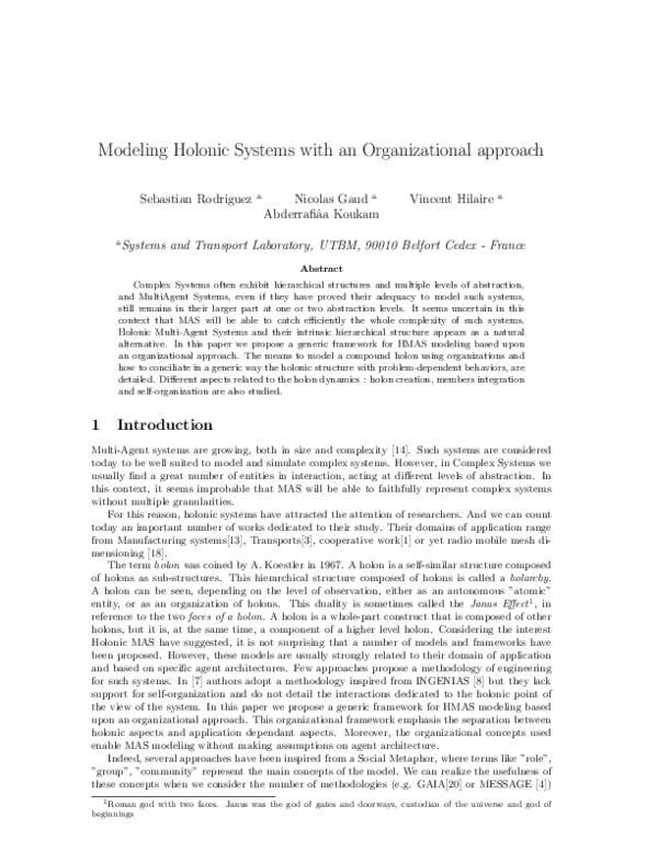 (PDF) Modeling Holonic Systems with an Organizational approach