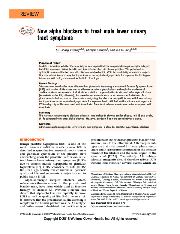 (PDF) New alpha blockers to treat male lower urinary tract symptoms