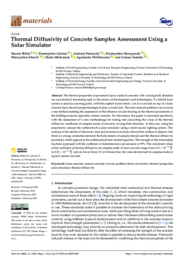 (PDF) Thermal Diffusivity of Concrete Samples Assessment Using a Solar Simulator