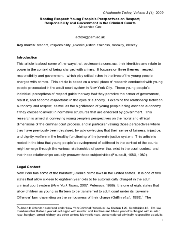 (PDF) Rooting Respect: Young People's Perspectives on Respect ...