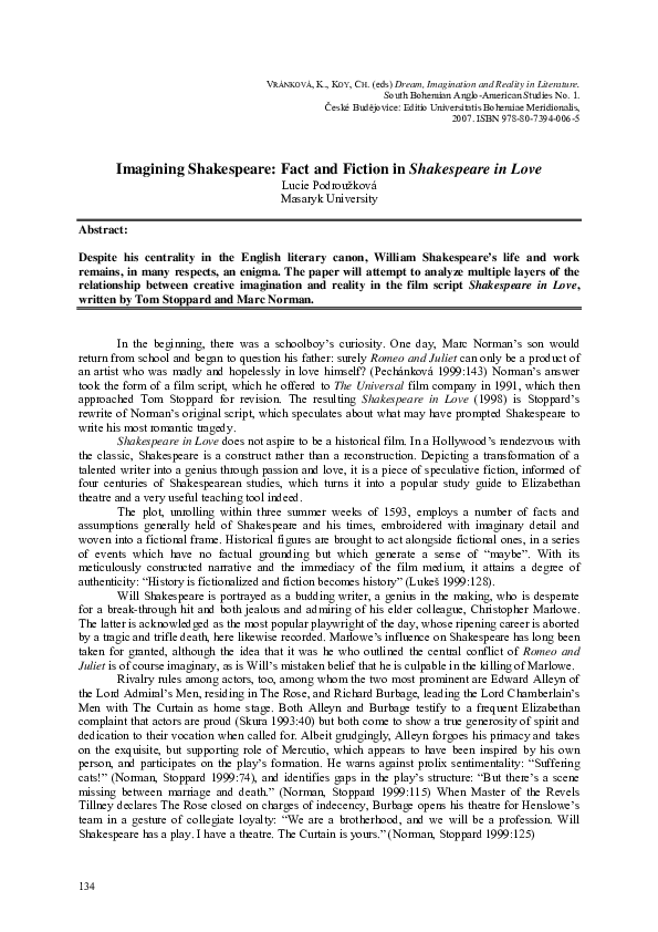 (PDF) Imagining Shakespeare: Fact and Fiction in Shakespeare in Love