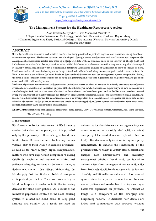 (PDF) The Management System for the Healthcare Resources: A review