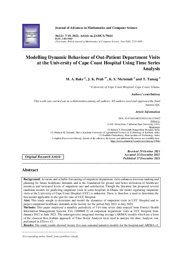 (PDF) Modelling Dynamic Behaviour of Out-Patient Department Visits at ...