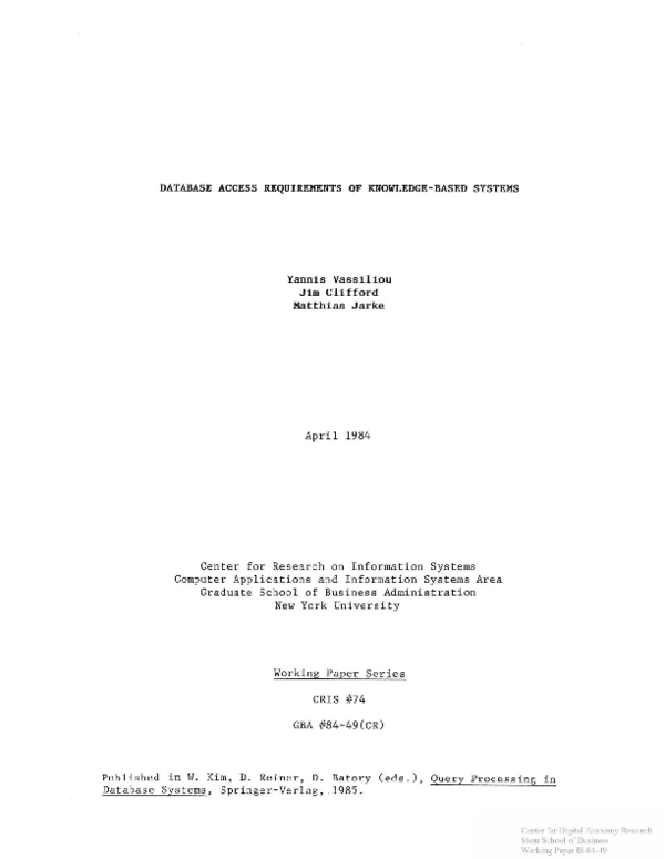 (PDF) Database Access Requirements of Knowledge-Based Systems
