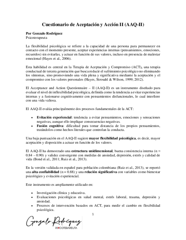 (PDF) Cuestionario de Aceptación y Acción II (AAQ-II)