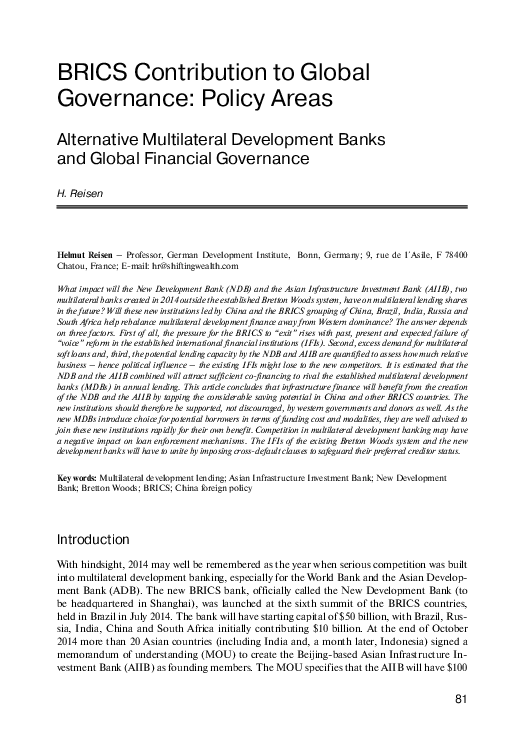 (PDF) Alternative Multilateral Development Banks and Global Financial ...