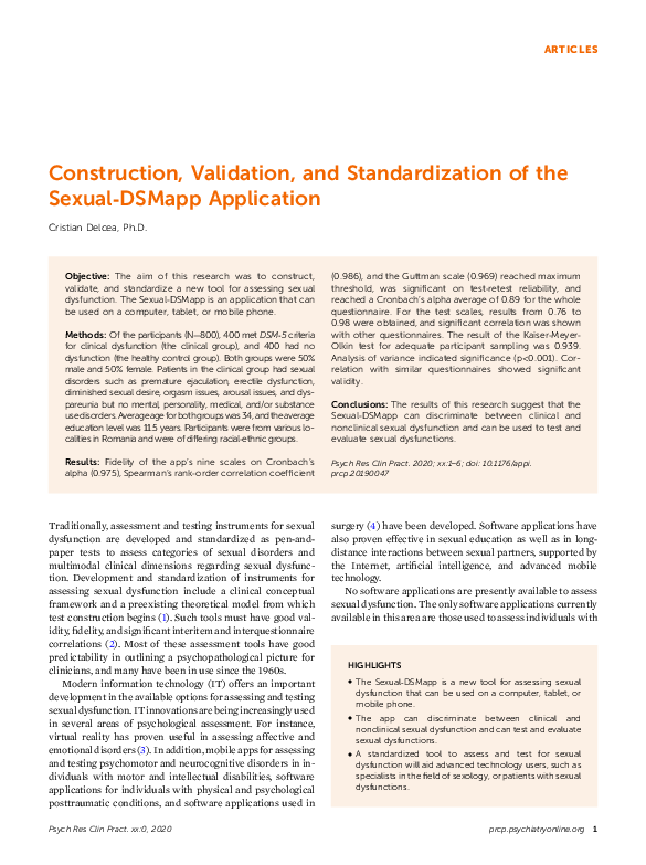 (PDF) Construction, Validation, and Standardization of the Sexual‐DSMapp Application