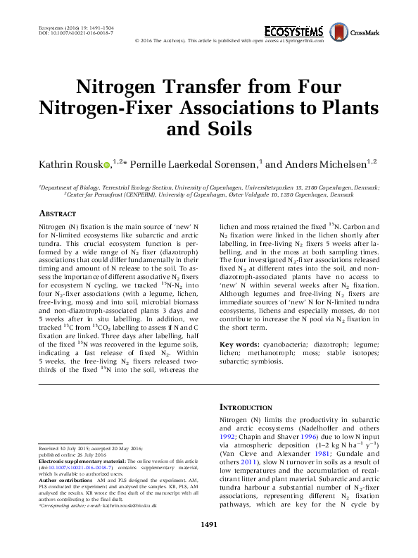 (PDF) Nitrogen Transfer from Four Nitrogen-Fixer Associations to Plants ...