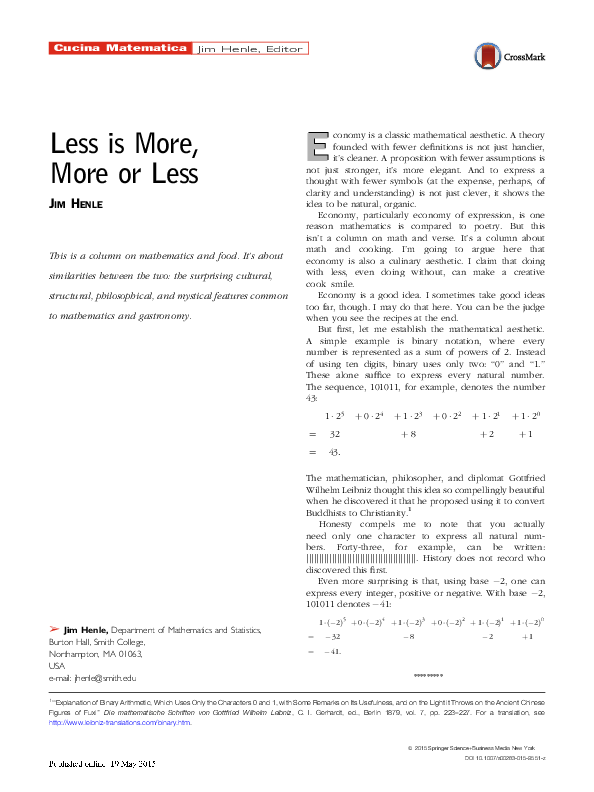 (PDF) Less Is More (More or Less!)