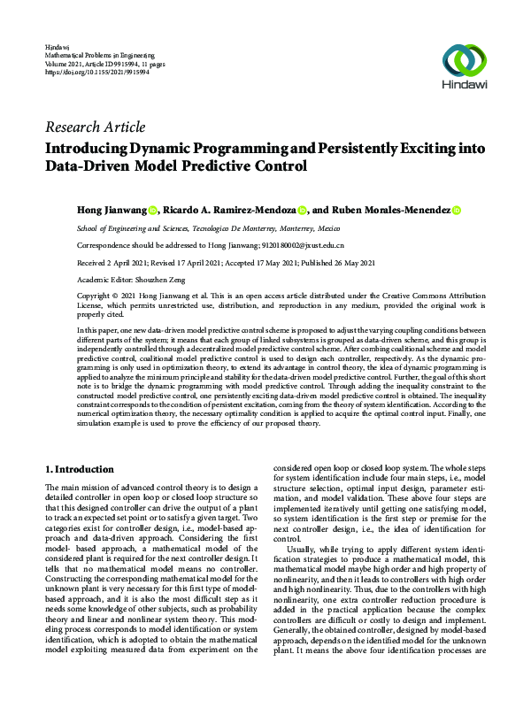 (PDF) Introducing Dynamic Programming and Persistently Exciting into Data-Driven Model ...