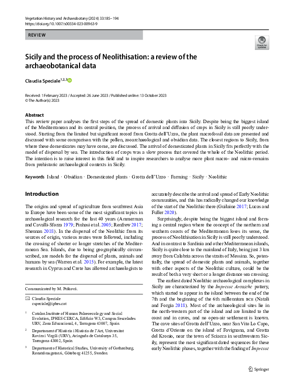 (PDF) Sicily and the process of Neolithisation: a review of the ...