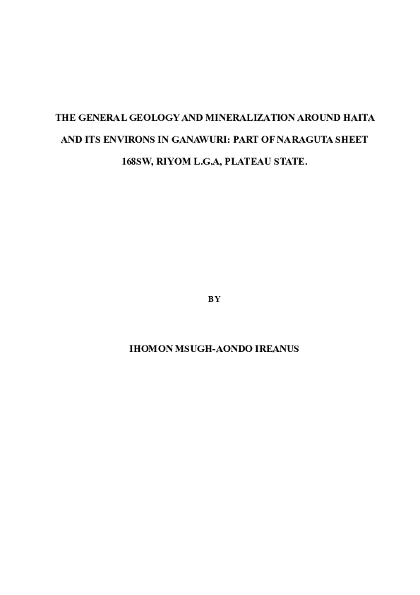(PDF) THE GENERAL GEOLOGY AND MINERALIZATION AROUND HAITA AND ITS ...