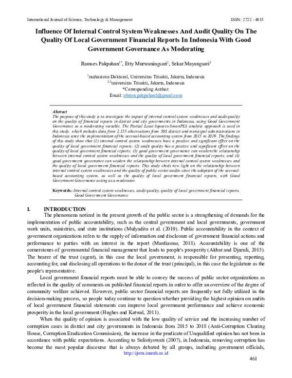 (PDF) Influence Of Internal Control System Weaknesses And Audit Quality ...