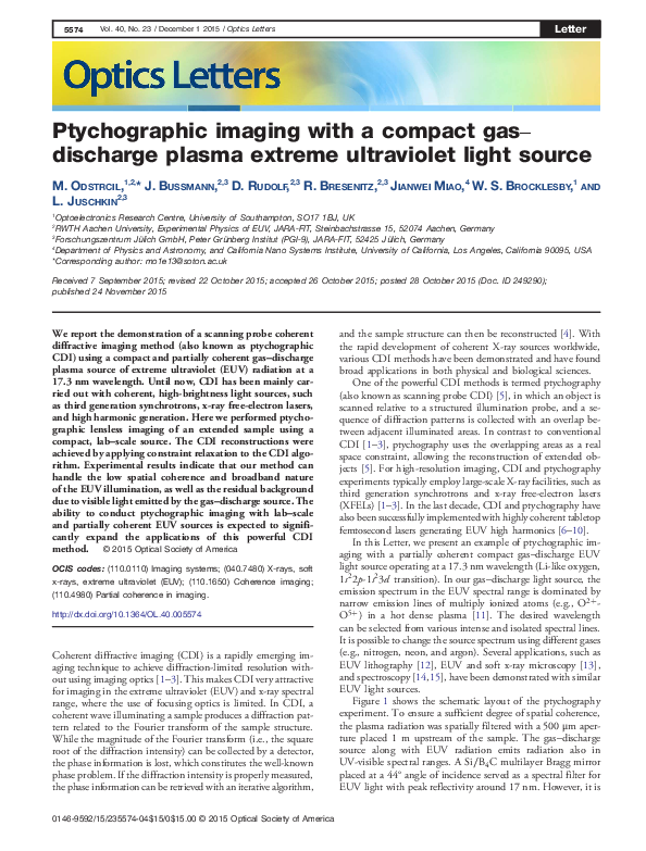 (PDF) Ptychographic imaging with a compact gas–discharge plasma extreme ...