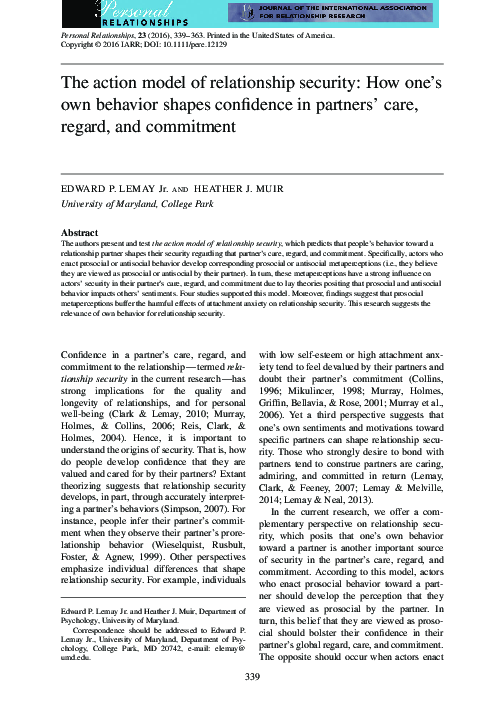 (PDF) The action model of relationship security: How one's own behavior ...