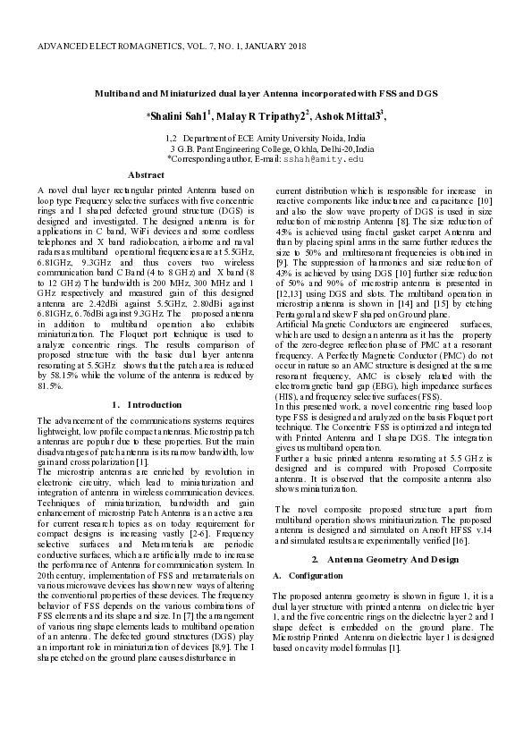 (PDF) Multiband and Miniaturized dual layer Antenna incorporated with FSS and DGS