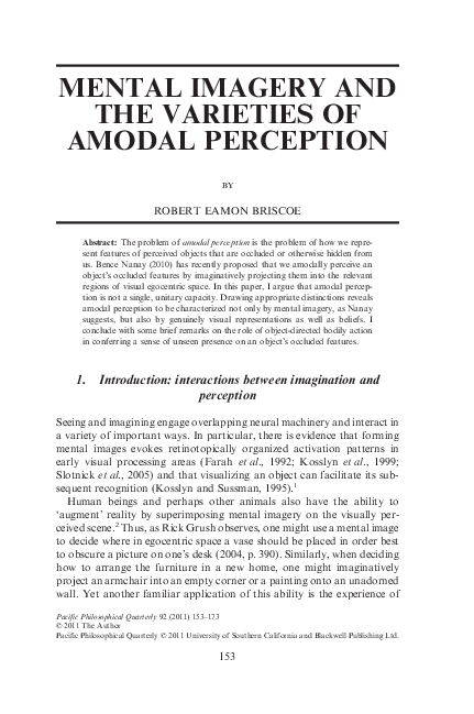 (PDF) Mental Imagery and the Varieties of Amodal Perception