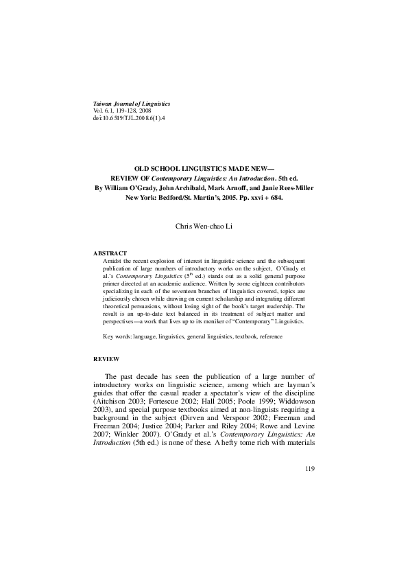 (PDF) OLD SCHOOL LINGUISTICS MADE NEW— REVIEW OF Contemporary ...
