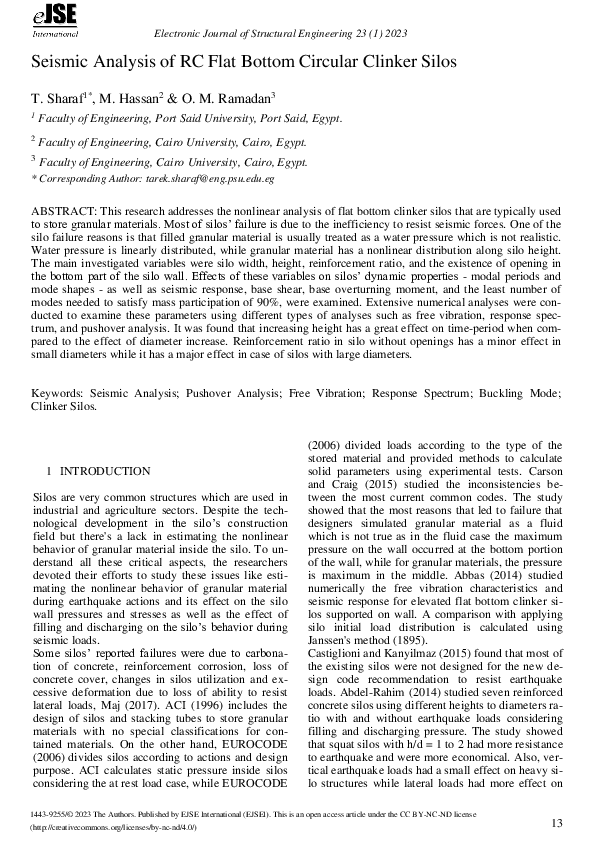 (PDF) Seismic Analysis of RC Clinker Silos