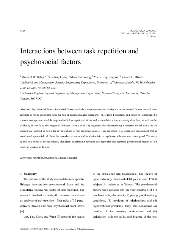 (PDF) Interactions between task repetition and psychosocial factors