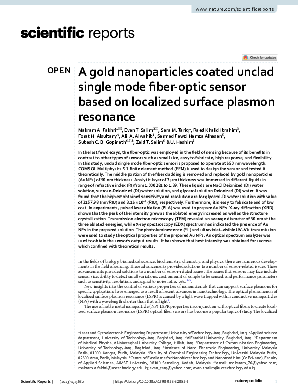 (PDF) A gold nanoparticles coated unclad single mode fiber-optic sensor ...