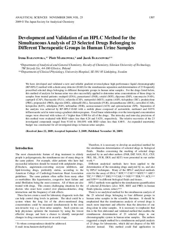 (PDF) Development and Validation of an HPLC Method for the Simultaneous Analysis of 23 Selected ...