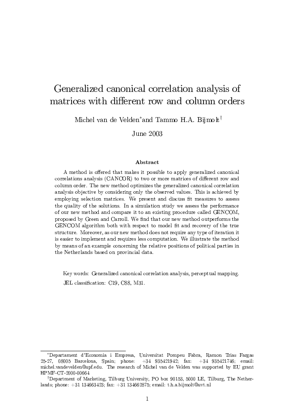 (PDF) Generalized Canonical Correlation Analysis of Matrices with Different Row and Column Orders