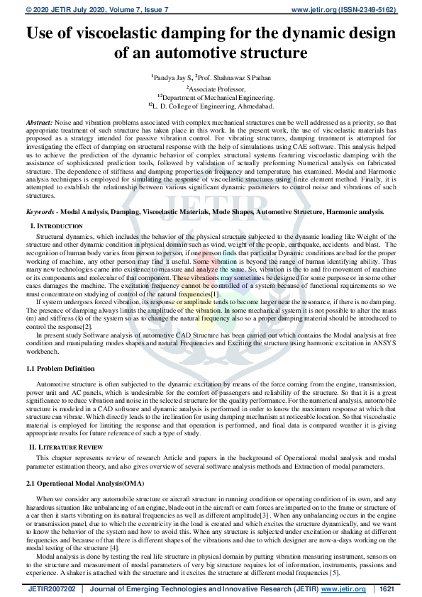 (PDF) Use of viscoelastic damping for the dynamic design of an automotive structure