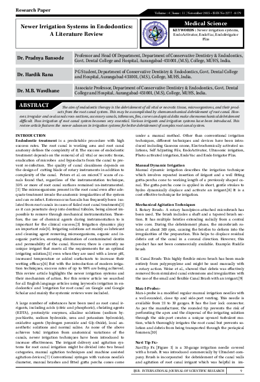 (PDF) Newer Irrigation Systems in Endodontics: A Literature Review