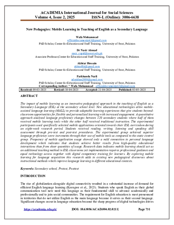 (PDF) New Pedagogies: Mobile Learning in Teaching of English as a Secondary Language