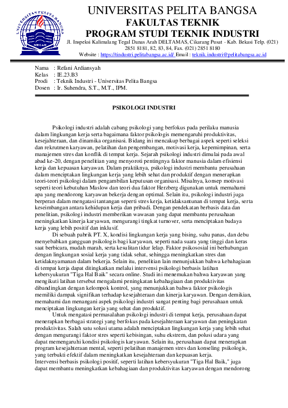 (PDF) UNIVERSITAS PELITA BANGSA FAKULTAS TEKNIK PROGRAM STUDI TEKNIK INDUSTRI
