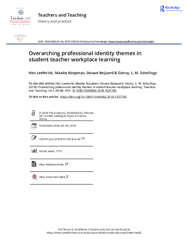(PDF) Overarching professional identity themes in student teacher ...