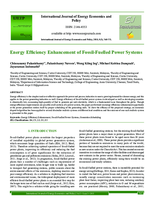 (PDF) Energy Efficiency Enhancement of Fossil-Fuelled Power Systems