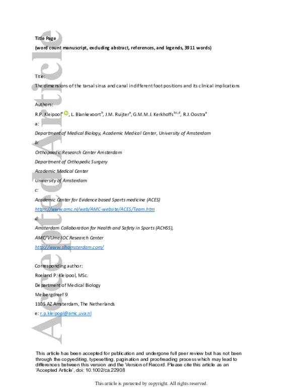 (PDF) The dimensions of the tarsal sinus and canal in different foot ...