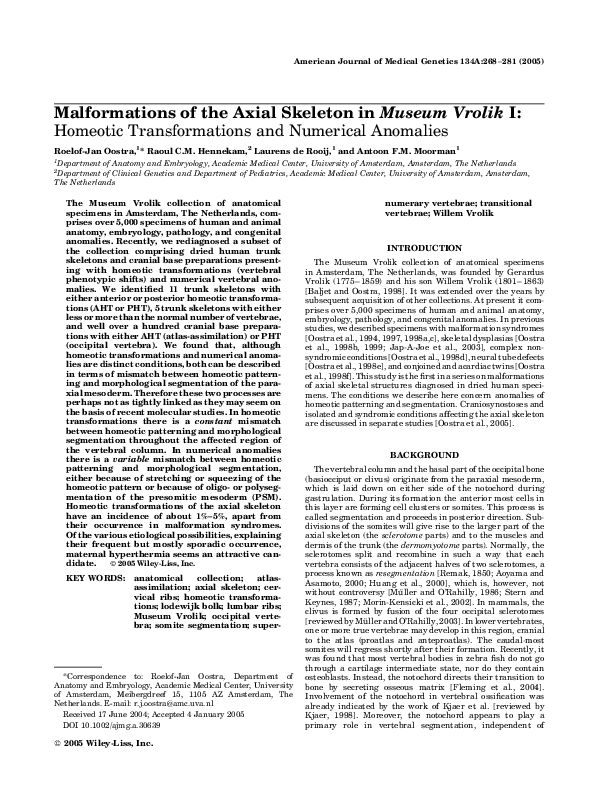 (PDF) Malformations of the axial skeleton in the museum Vrolik: II ...