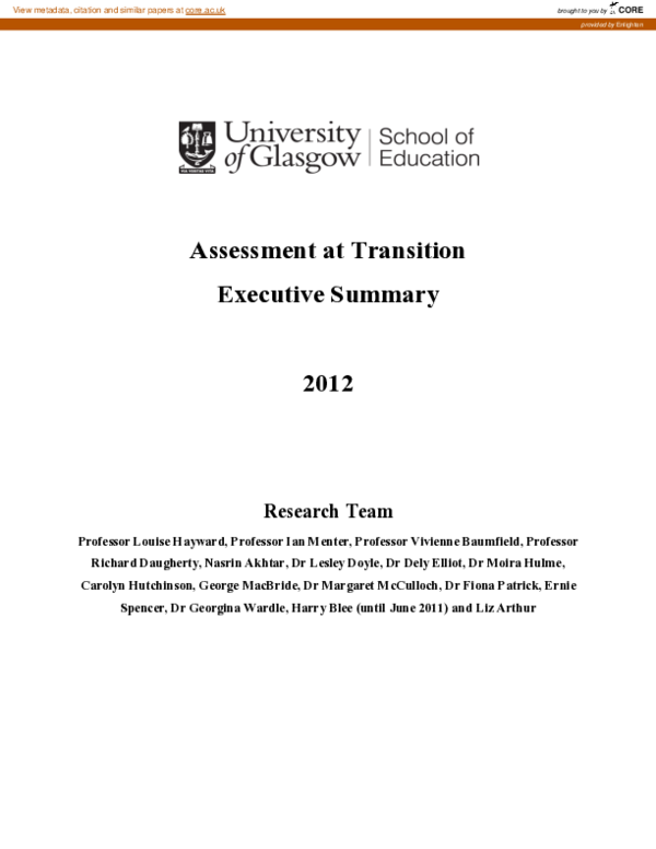 (PDF) Assessment at Transition: Executive Summary