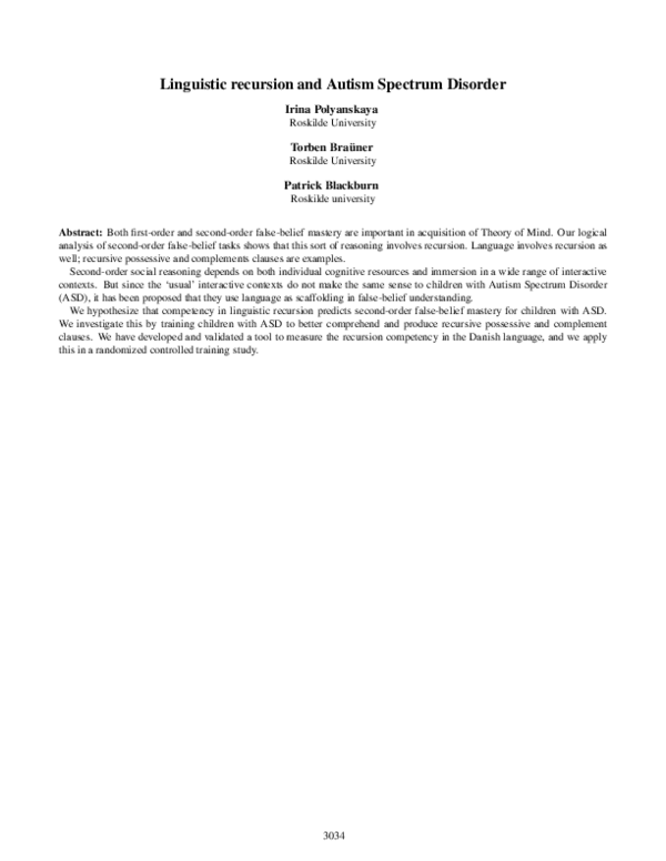 (PDF) Linguistic recursion and Autism Spectrum Disorder