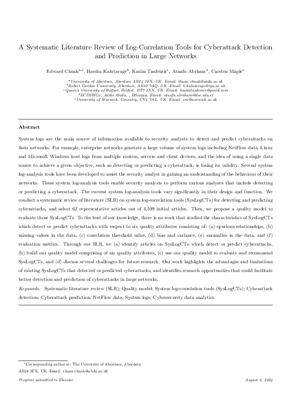 (PDF) A Systematic Literature Review of Log-Correlation Tools for Cyberattack Detection and ...