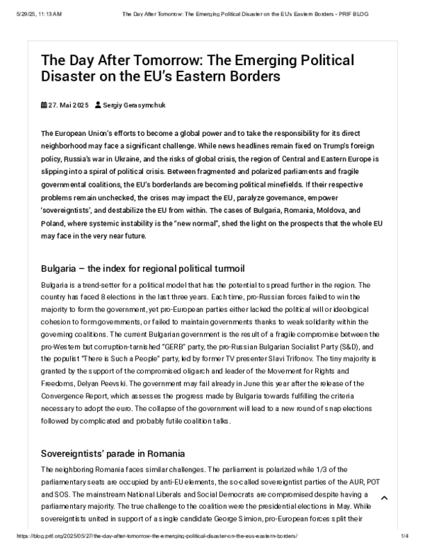 (PDF) The Day After Tomorrow: The Emerging Political Disaster on the EU ...