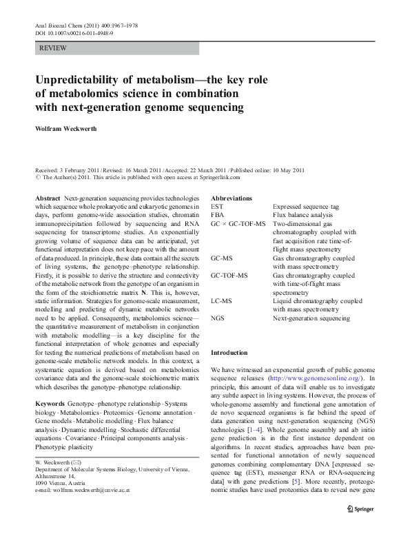 (PDF) Unpredictability of metabolism—the key role of metabolomics ...