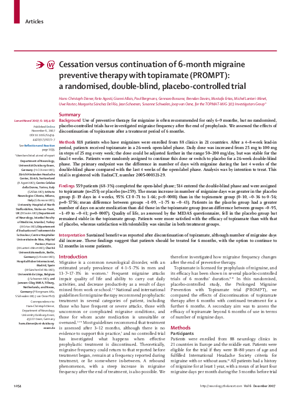 (PDF) Cessation versus continuation of 6-month migraine preventive ...