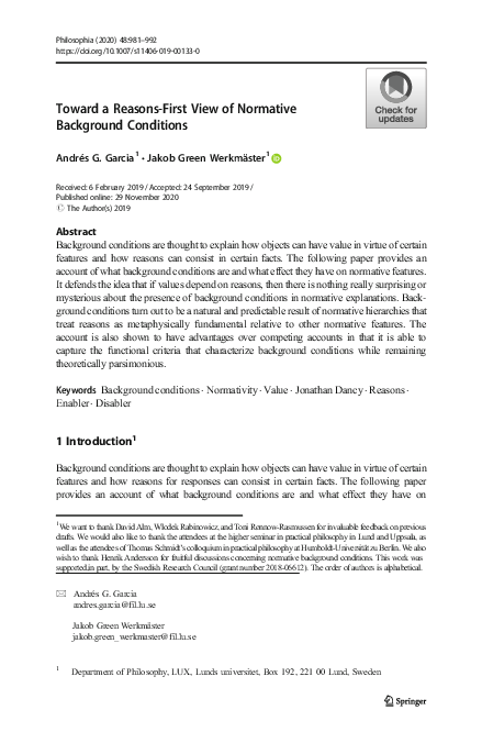 (PDF) Toward a Reasons-First View of Normative Background Conditions