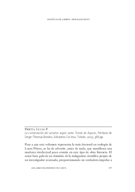 (PDF) Lucas P. Prieto, 'La conservación del universo según santo Tomás ...