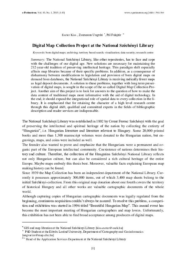 (PDF) Digital Map Collection Project at the National Széchényi Library