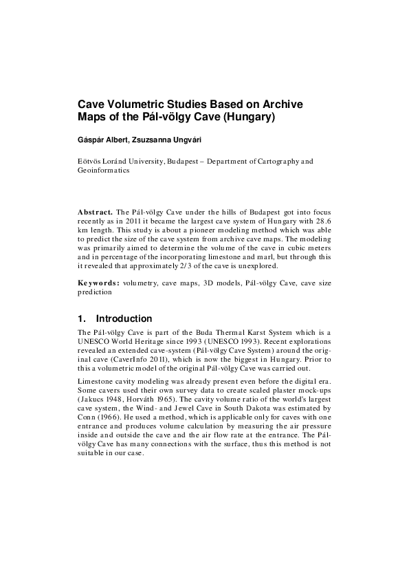 (PDF) Cave Volumetric Studies Based on Archive Maps of the Pál-völgy Cave (Hungary)