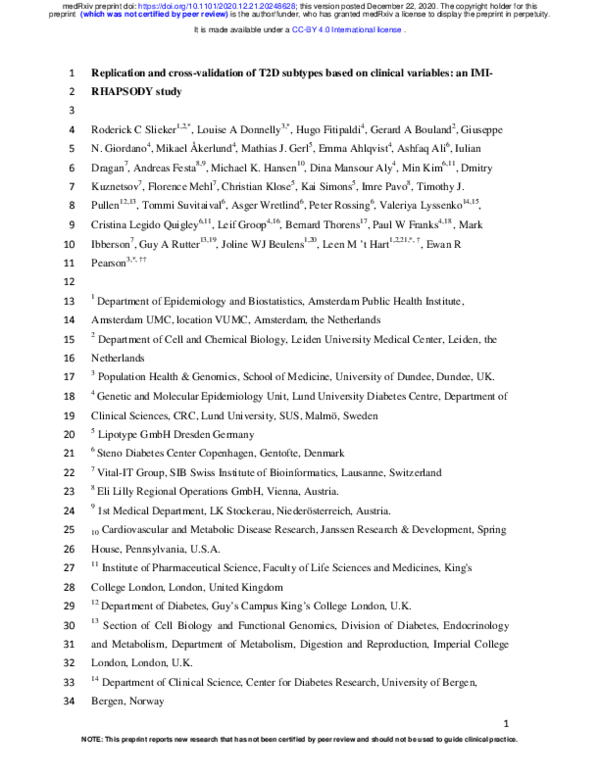 (PDF) Replication and cross-validation of T2D subtypes based on ...