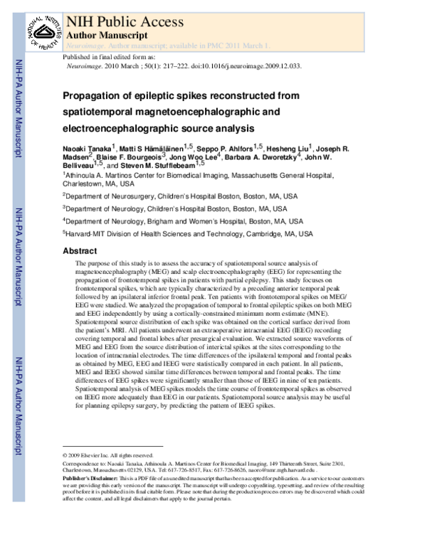 (PDF) Propagation of epileptic spikes reconstructed from spatiotemporal ...