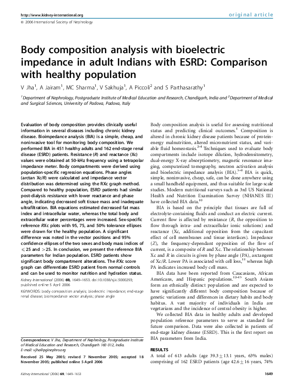 (PDF) Body composition analysis with bioelectric impedance in adult ...