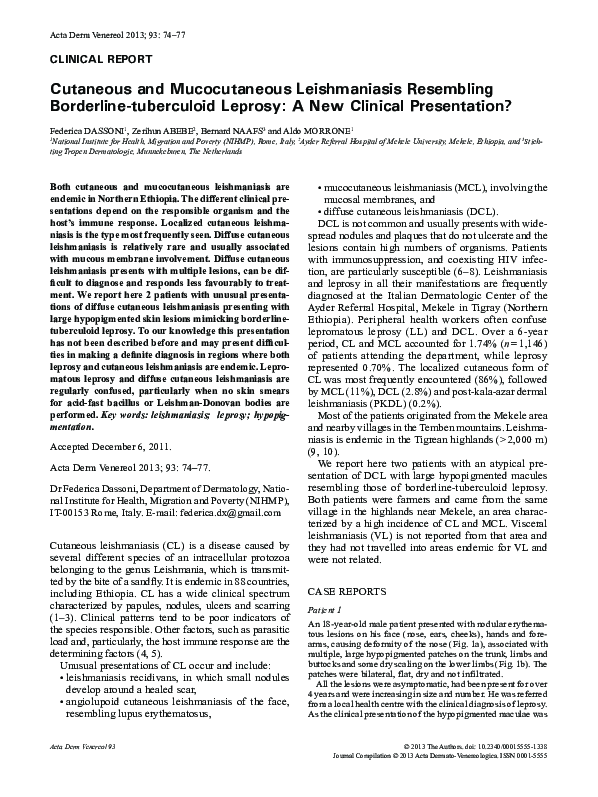 (PDF) Cutaneous and mucocutaneous leishmaniasis resembling borderline ...
